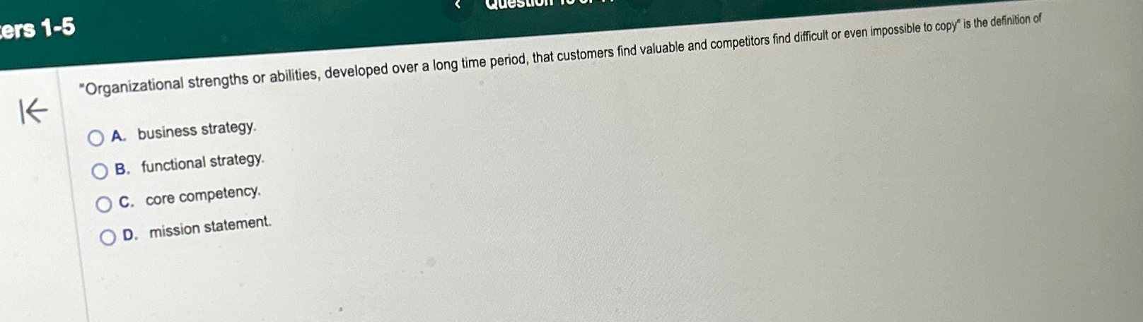 Solved ers 1-5"Organizational strengths or abilities, | Chegg.com