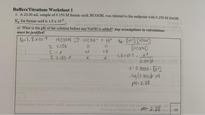 Solved Buffers/Titrations Worksheet 1 1. A 20.00 mL sample | Chegg.com