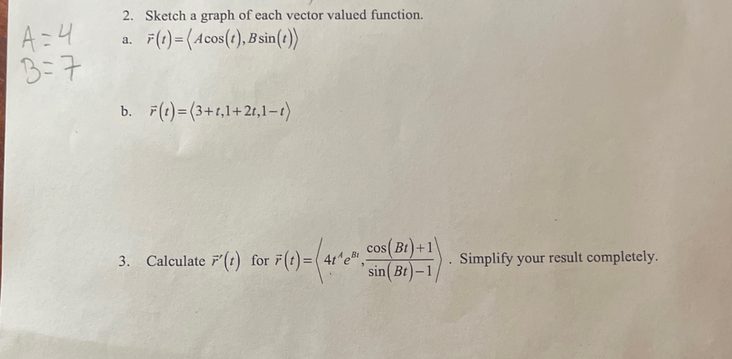 Solved A=42. ﻿Sketch a graph of each vector valued | Chegg.com
