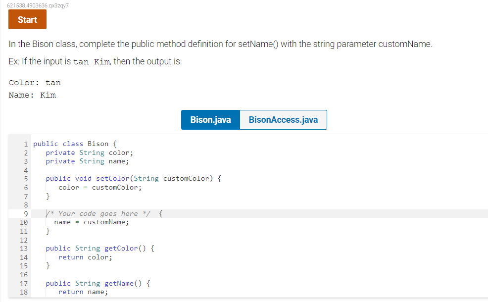 Solved In the Bison class, complete the public method | Chegg.com