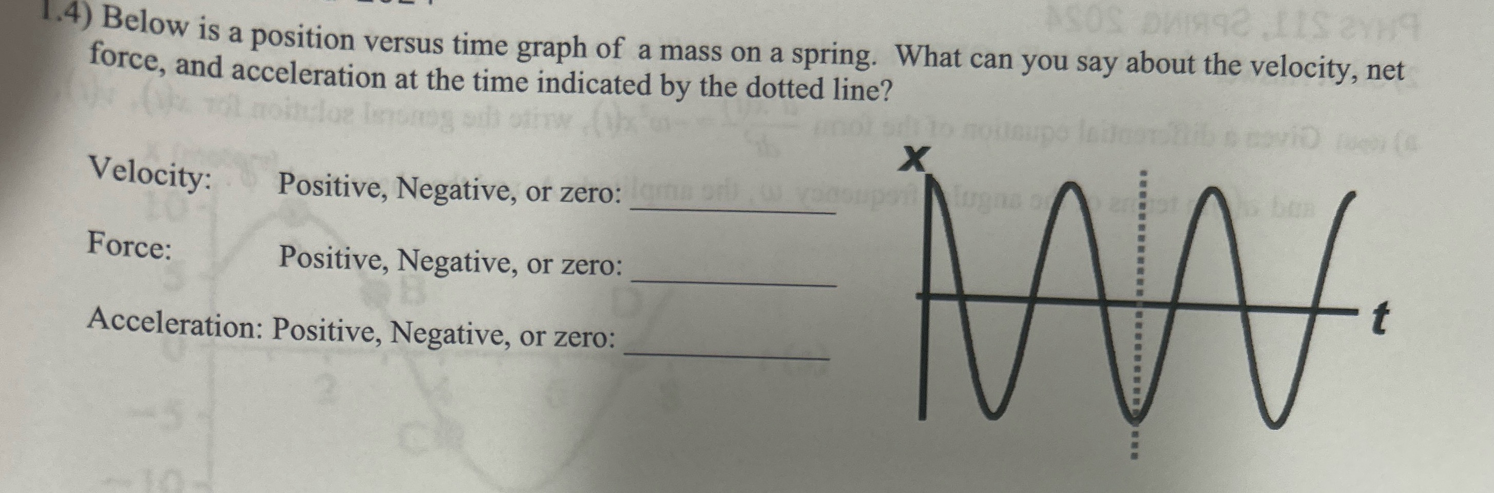 Solved 1.4) ﻿Below is a position versus time graph of a mass | Chegg.com