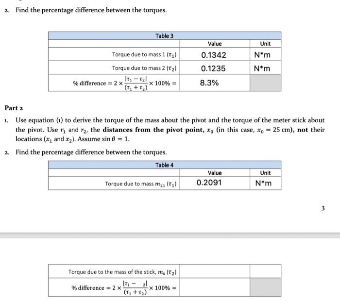 2. Find the percentage difference between the | Chegg.com