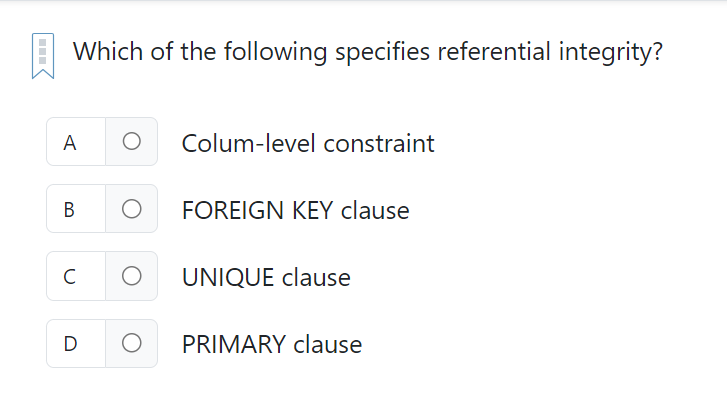 Solved Which of the following specifies referential | Chegg.com