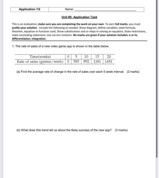 Solved Unit #5: Application Task This is an evaluation, make | Chegg.com