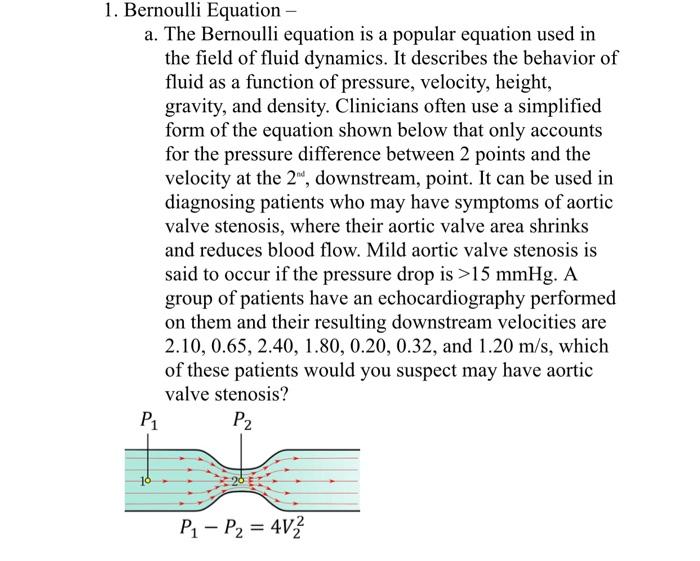 Solved Bernoulli Equation - a. The Bernoulli equation is a | Chegg.com