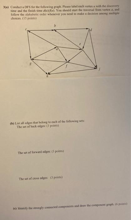 Solved 3a) Conduct a DFS for the following graph. Please | Chegg.com