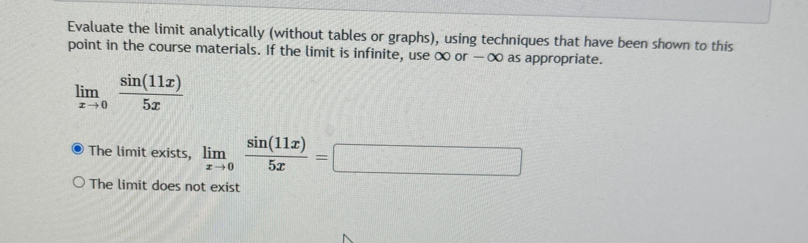 Solved Evaluate the limit analytically (without tables or | Chegg.com