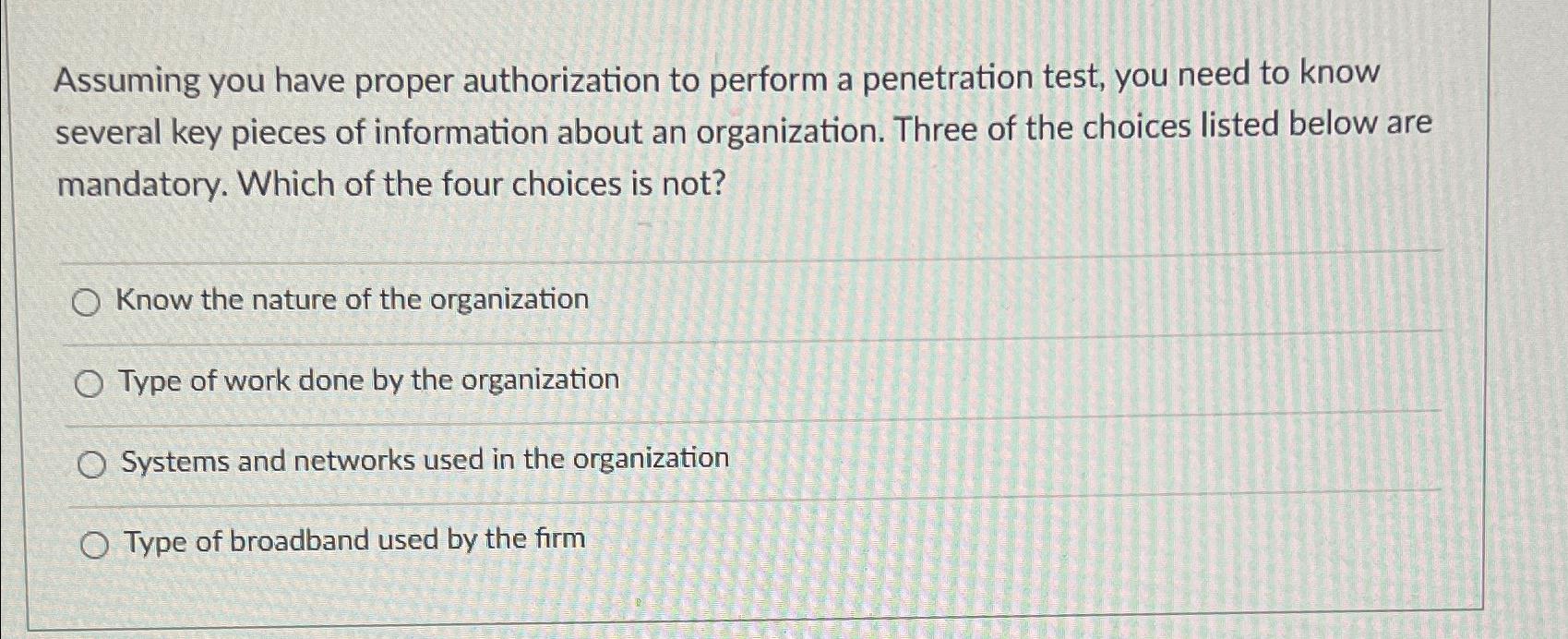 Solved Assuming you have proper authorization to perform a | Chegg.com