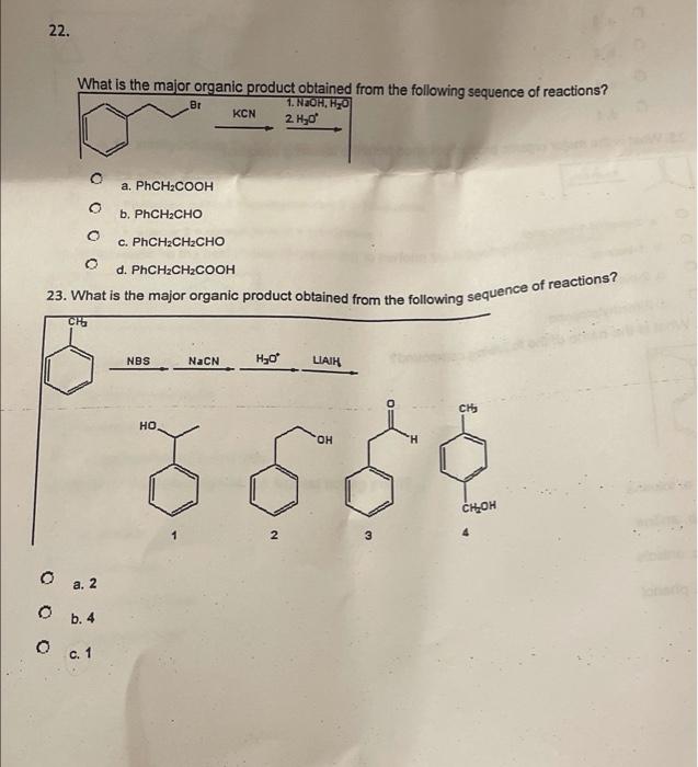 Solved 22. What is the major organic product obtained from | Chegg.com