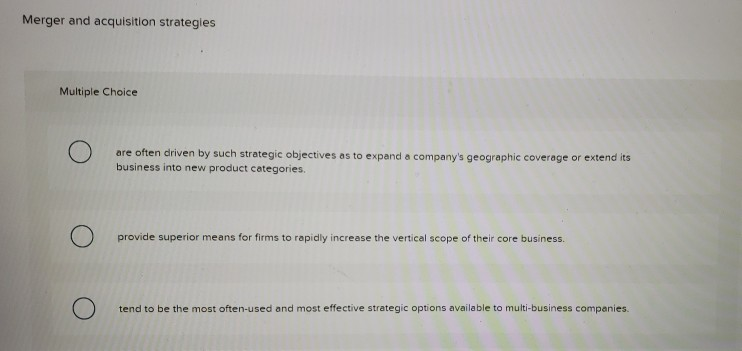 Solved Merger and acquisition strategies Multiple Choice are | Chegg.com