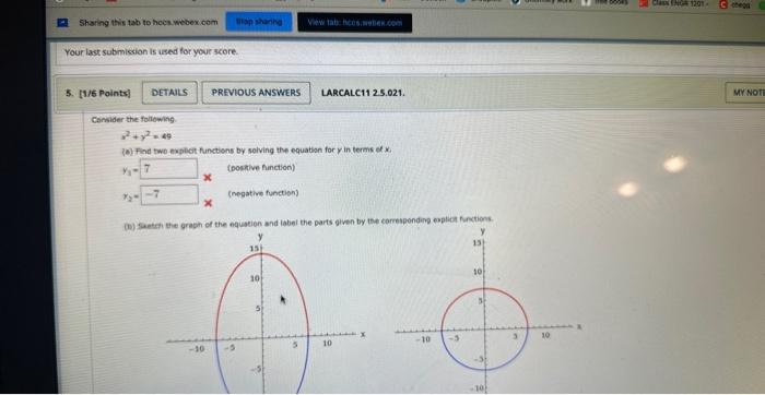 Solved Eansider the follewing x2+y2=49 (a) Find two nxplicit | Chegg.com