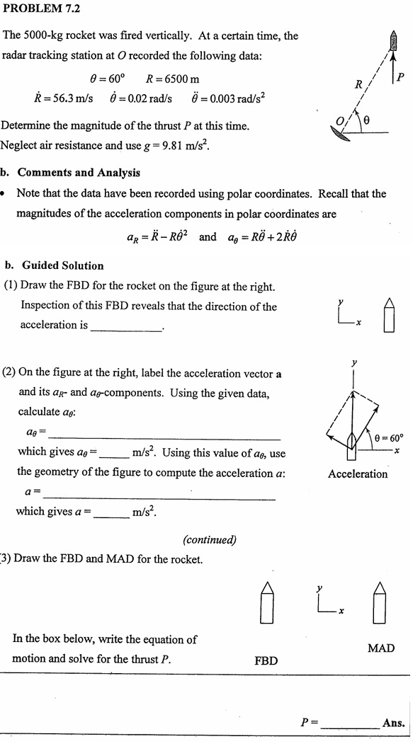 Solved (continued)Draw the FBD and MAD for the rocket.In the | Chegg.com