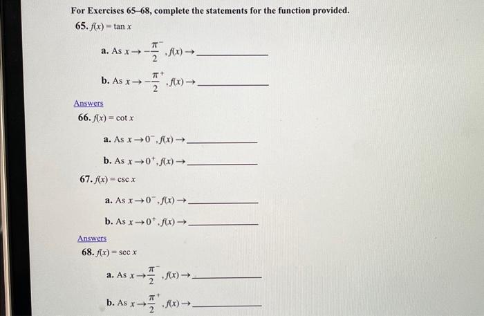 Solved For Exercises 65-68, complete the statements for the | Chegg.com