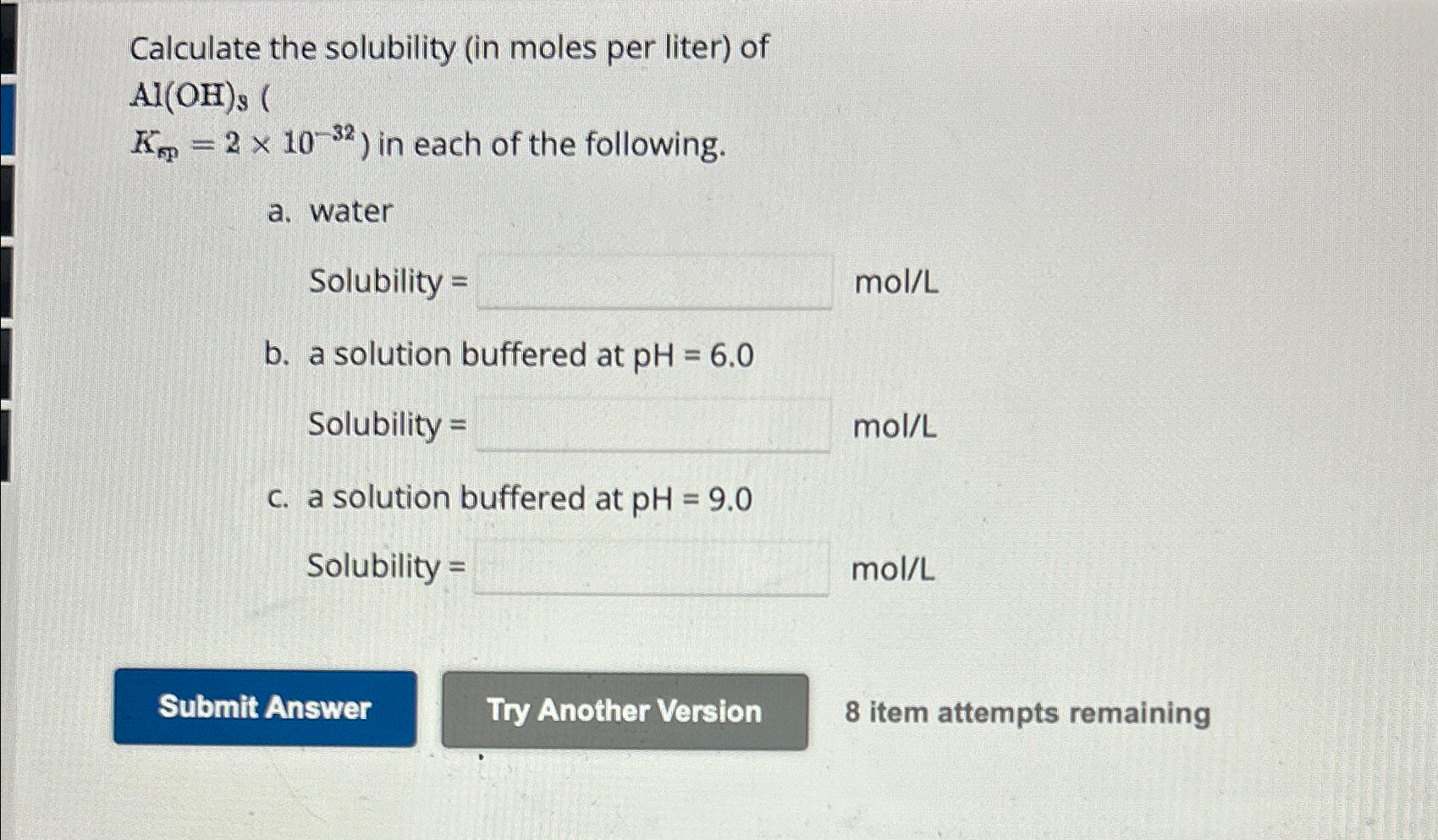 Solved Calculate the solubility (in moles per liter) ﻿of | Chegg.com