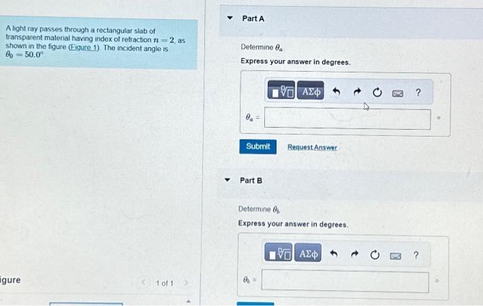 Solved A light ray passes through a rectangular slab of | Chegg.com