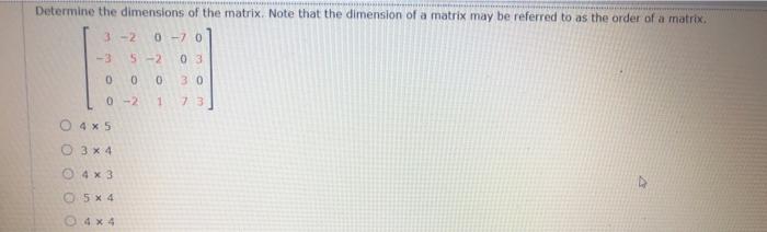 Solved Determine the dimensions of the matrix. Note that the | Chegg.com