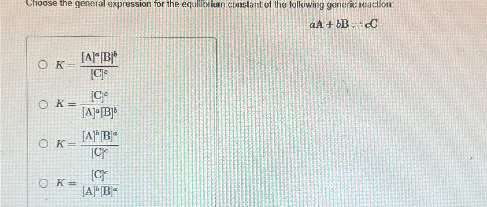 Solved Choose the general expression for the equilibrium | Chegg.com
