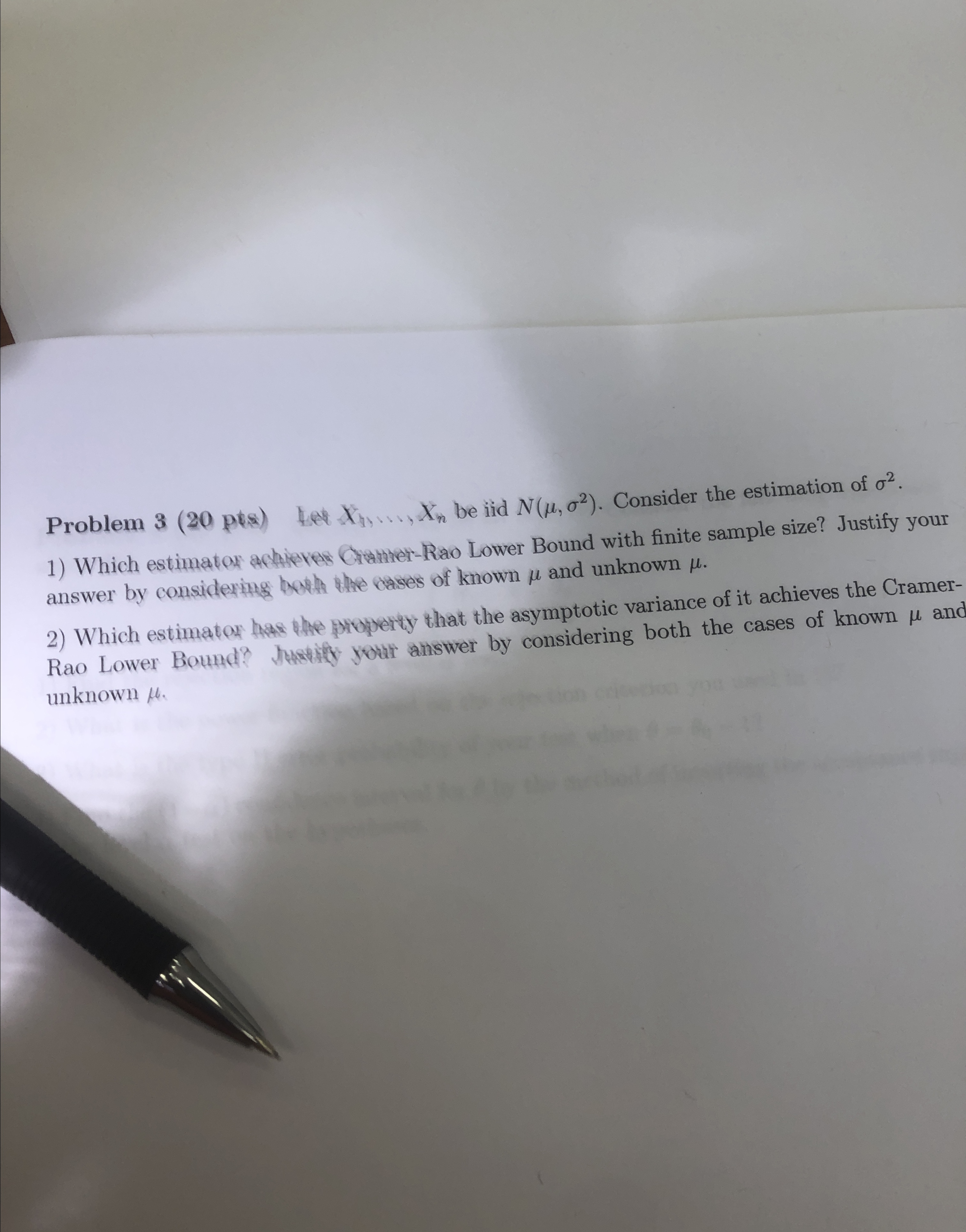 Solved Problem 3 (20 ﻿pts) xndotsxn ﻿be iid N(μ,σ2). | Chegg.com