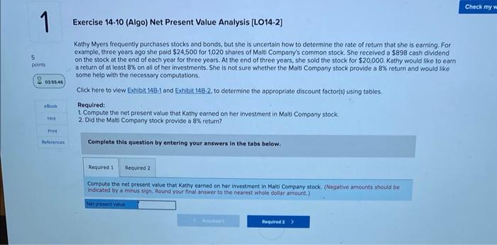 Solved Exercise 14-10 (Algo) Net Present Value Analysis | Chegg.com