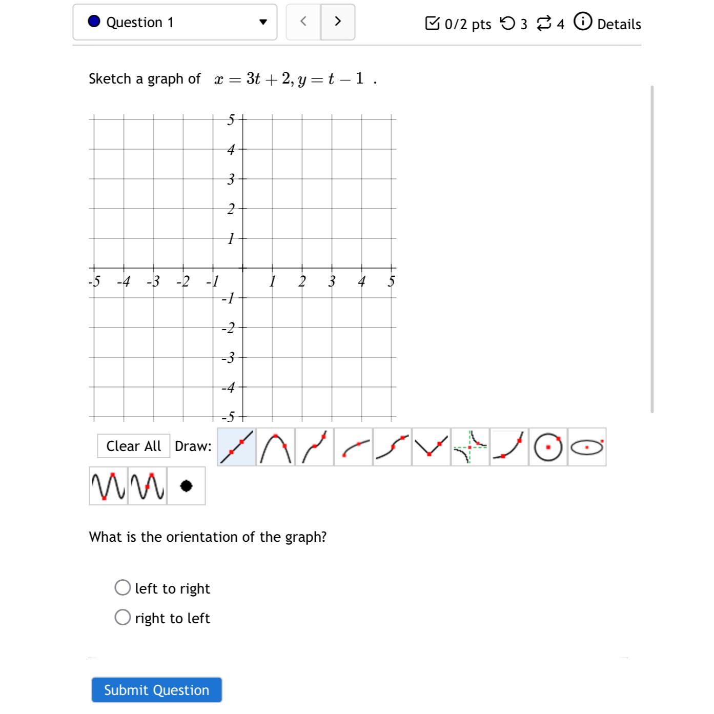 Solved Sketch a graph of x=3t+2,y=t-1.Liedi All VIdw.What is | Chegg.com