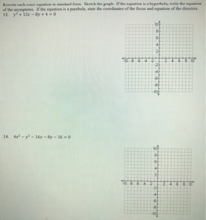 Solved Rewrite Each Conic Equation In Standard Form Sketch