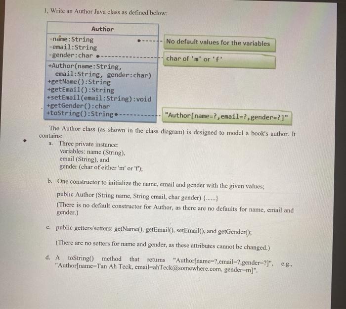 Solved 1. Write an Author Java class as defined below: | Chegg.com