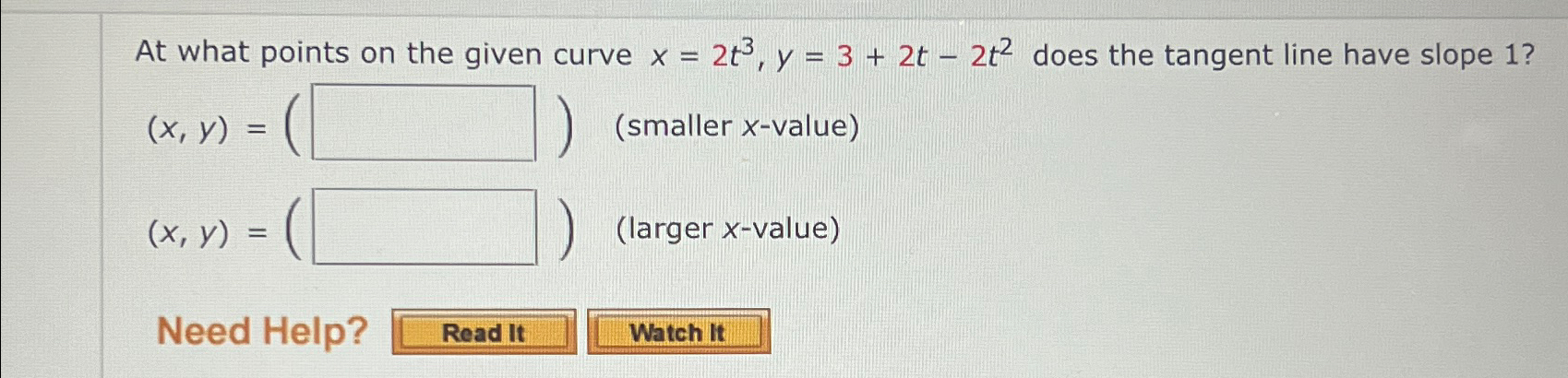 Solved At what points on the given curve x=2t3,y=3+2t-2t2 | Chegg.com