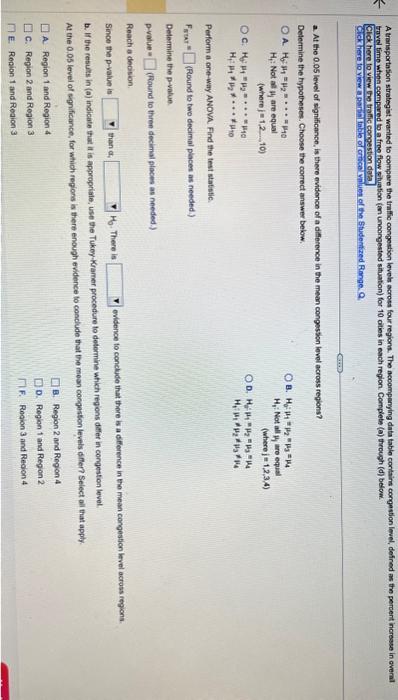 Solved Traffic Congestion (\%)A transportasion strategist | Chegg.com