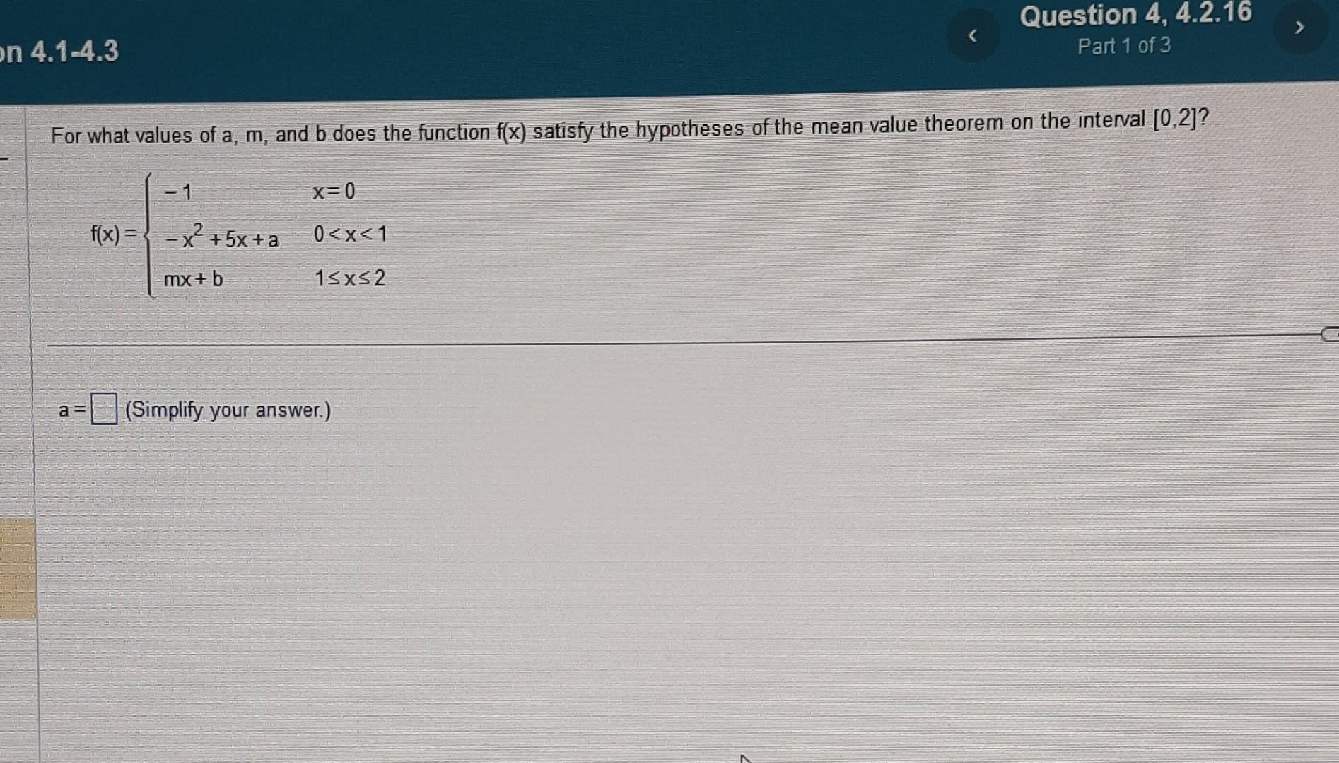 Solved For what values of a,m, and b does the function f(x) | Chegg.com