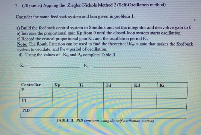 1- (20 points) Appling the Ziegler-Nichols Method 1 | Chegg.com