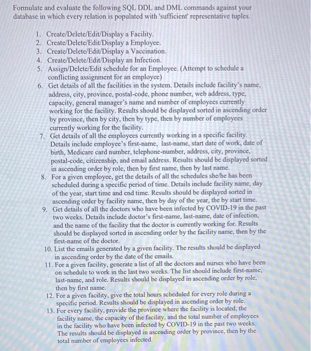 Solved mulate and evaluate the following SQL DDL and DML | Chegg.com
