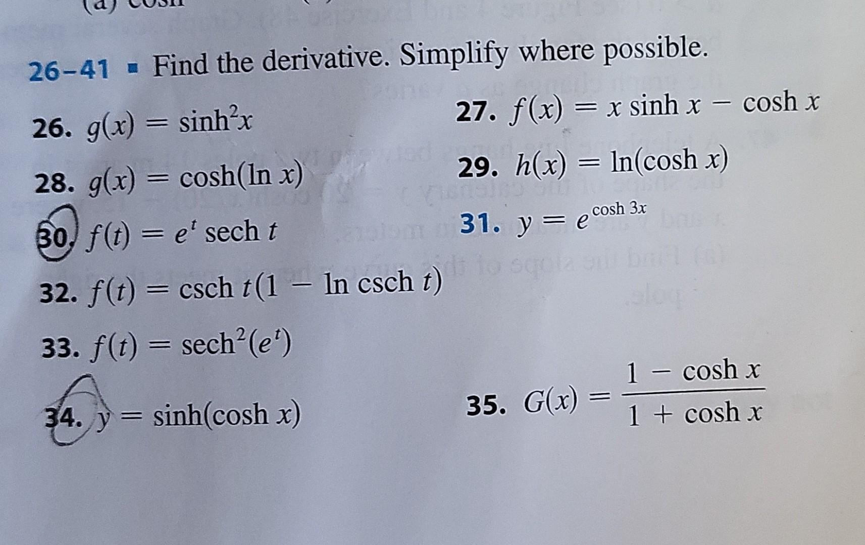 Solved = cosh 3x = 26-41 - Find the derivative. Simplify | Chegg.com