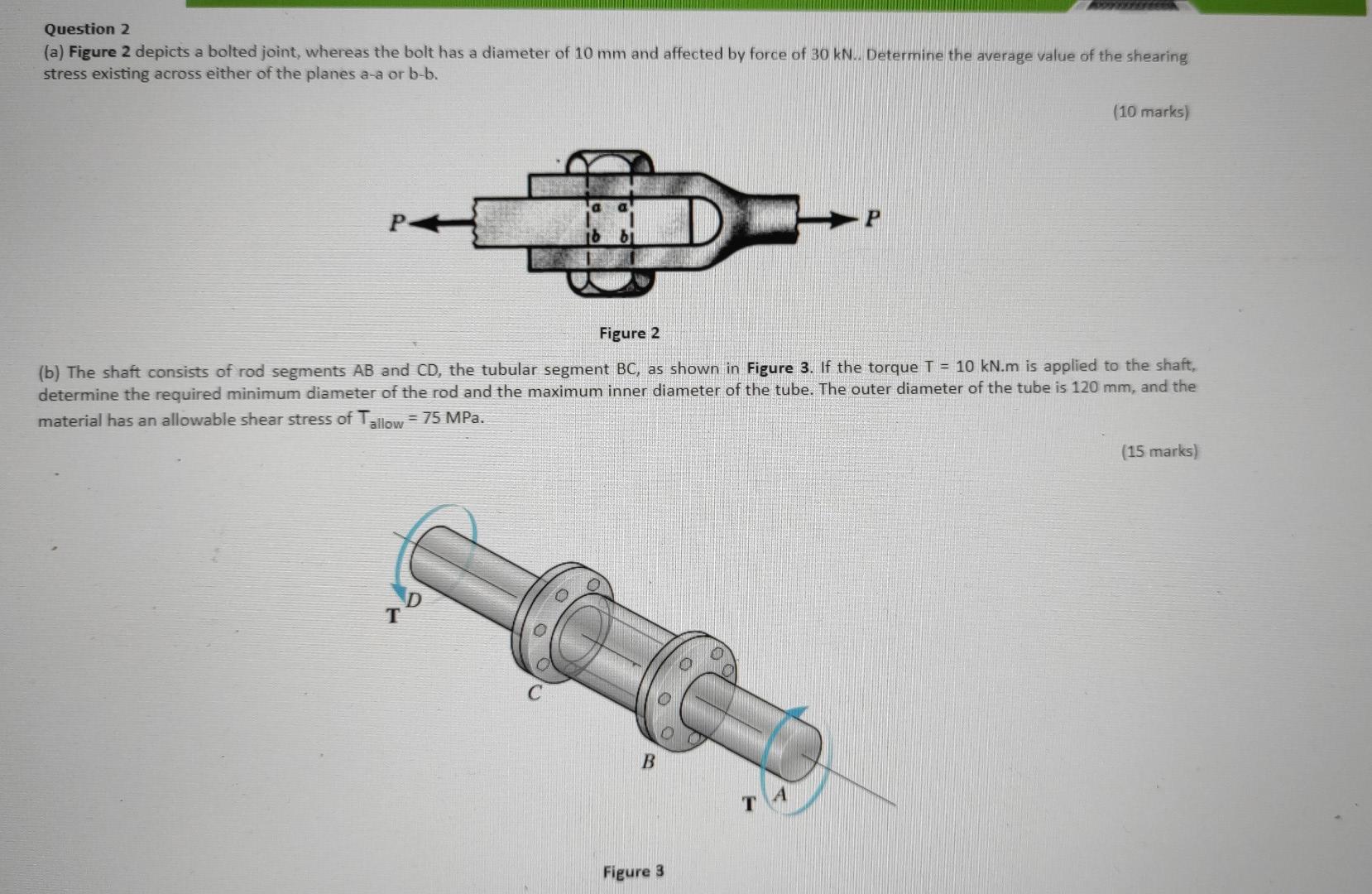 Solved Question 2 (a) Figure 2 depicts a bolted joint, | Chegg.com