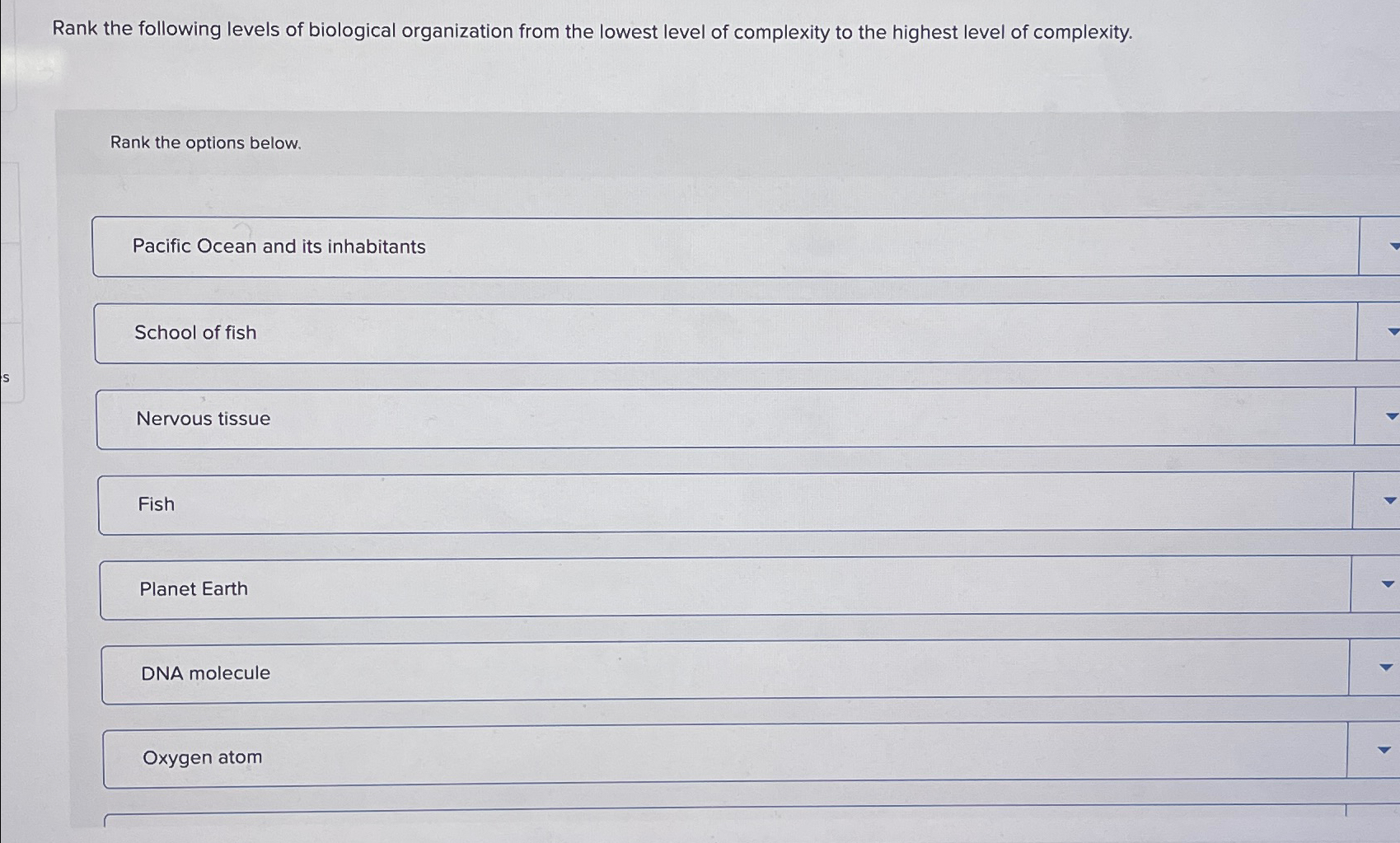 Solved Rank the following levels of biological organization | Chegg.com