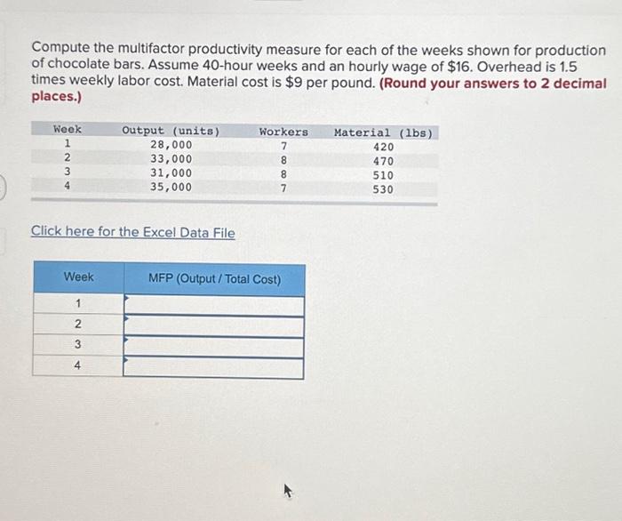 Solved Compute the multifactor productivity measure for each | Chegg.com