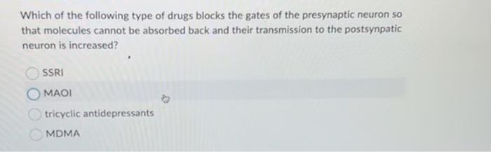 Solved Which of the following type of drugs blocks the gates | Chegg.com