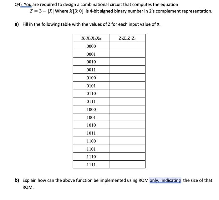 Solved Q4) You are required to design a combinational | Chegg.com