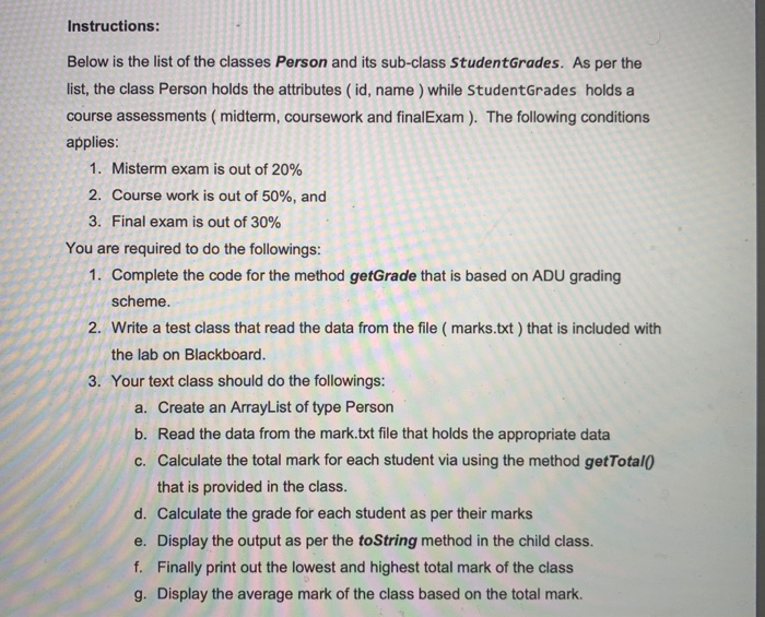 Solved Instructions: Below is the list of the classes Person | Chegg.com