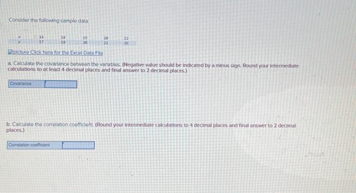 Solved Consider the following sample data: 14 17 Covariance | Chegg.com