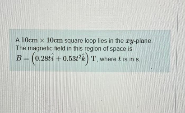 Solved A 10 cm×10 cm square loop lies in the xy-plane. The | Chegg.com
