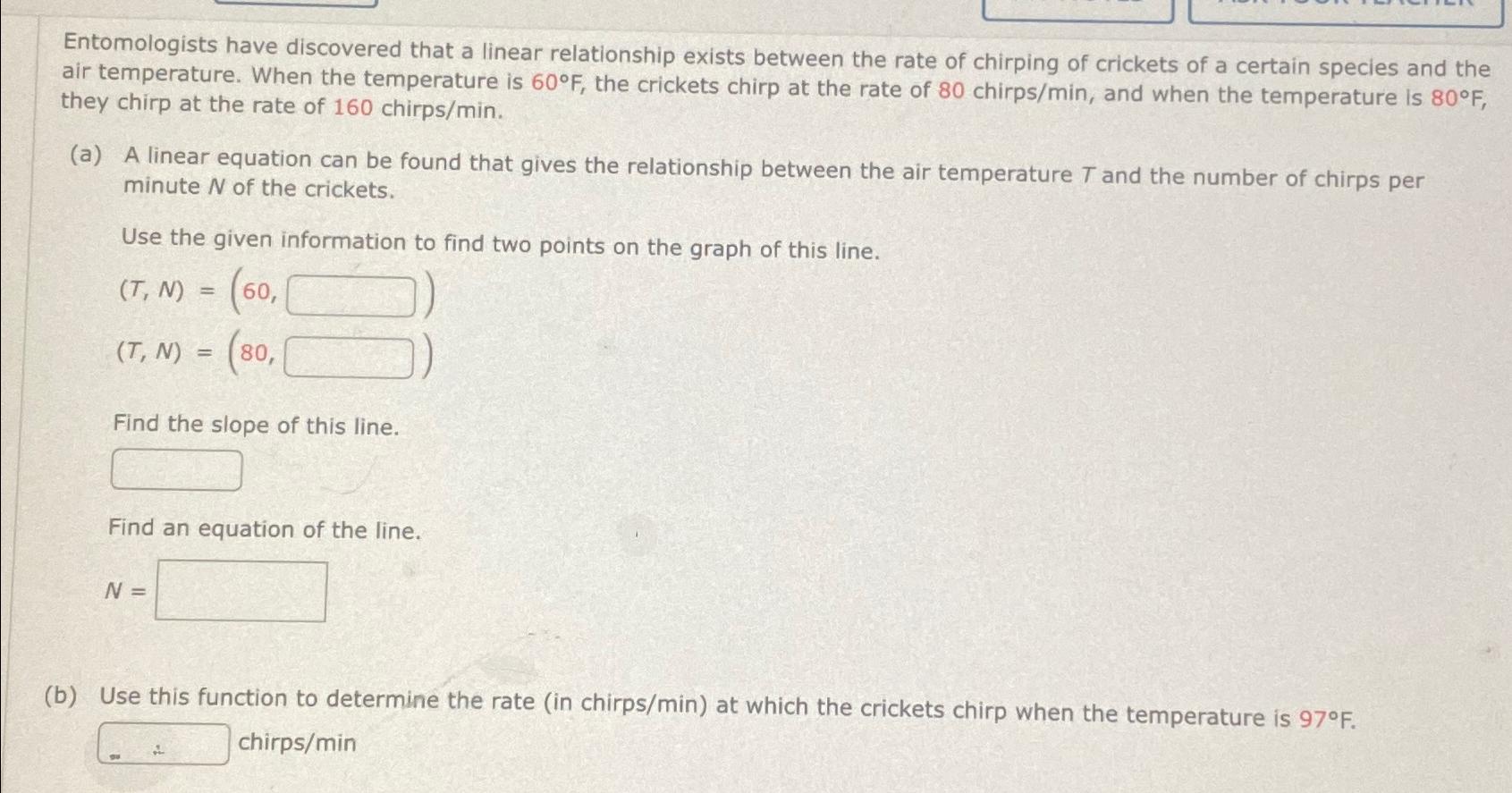 Solved Entomologists have discovered that a linear | Chegg.com