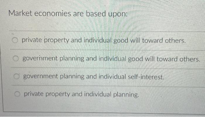 Solved Market economies are based upon: private property and | Chegg.com