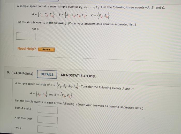 Solved A sample space contains seven simple events: E, E2, - | Chegg.com