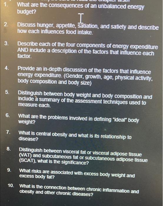 Solved 1. What are the consequences of an unbalanced energy | Chegg.com