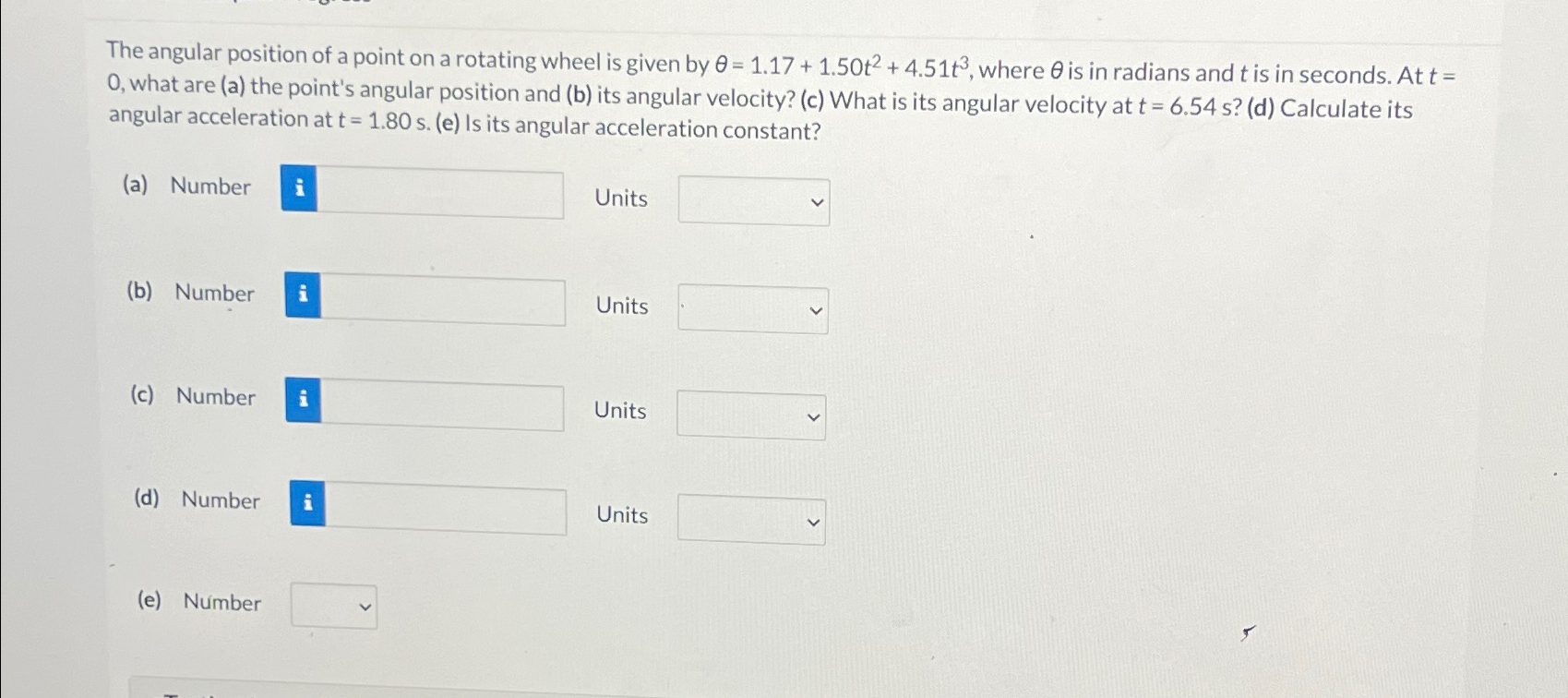 Solved The angular position of a point on a rotating wheel | Chegg.com