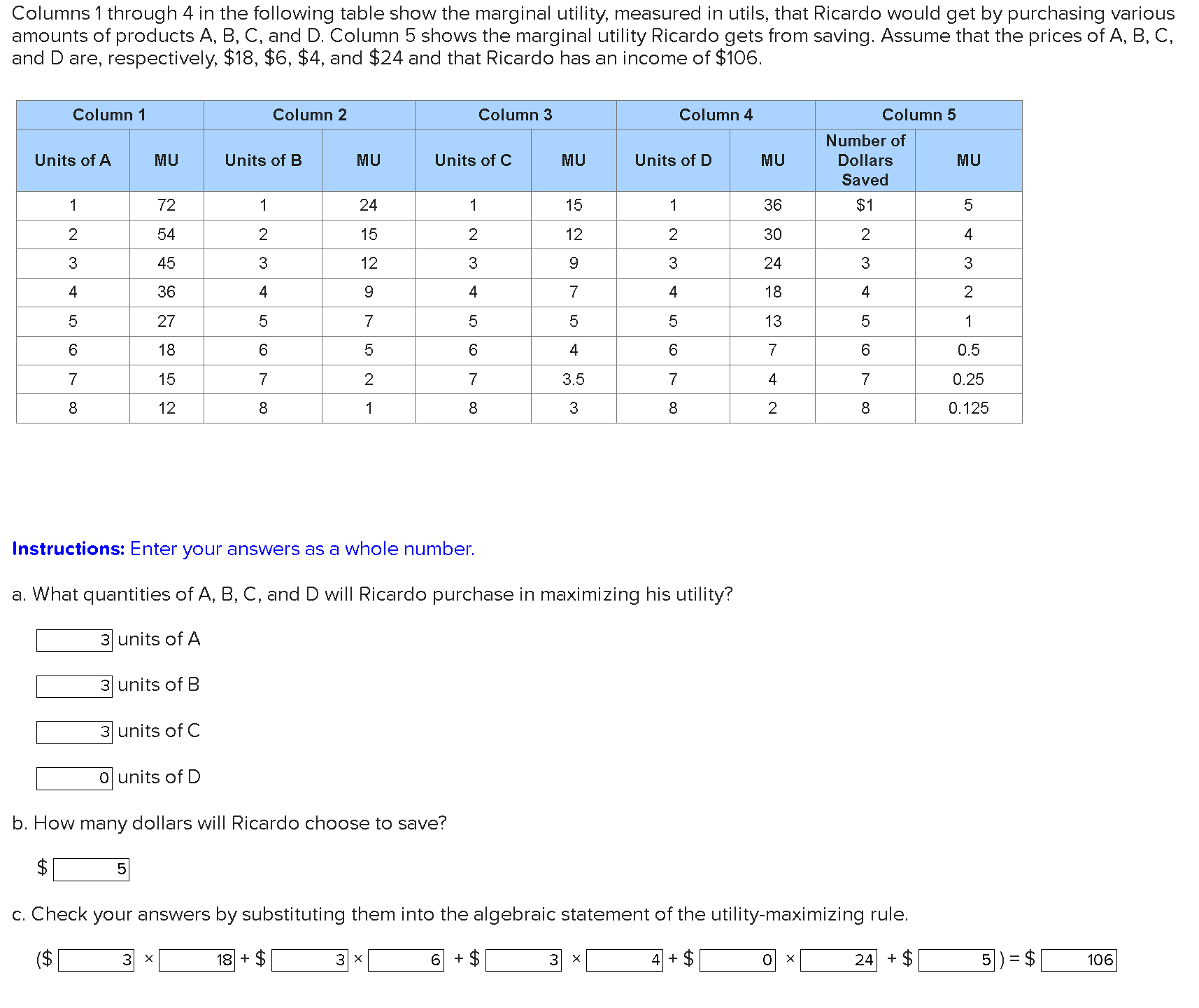 Solved Columns 1 ﻿through 4 ﻿in the following table show the | Chegg.com