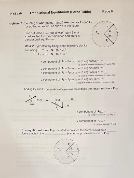 Solved PHYS Lab Translational Equilibrium (Force Table) Page | Chegg.com