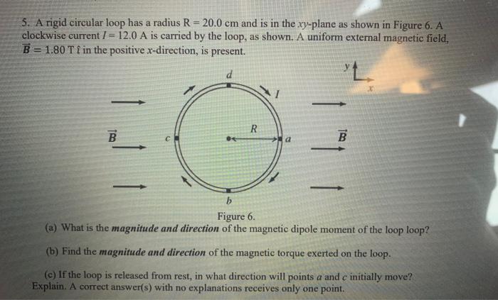 Solved 5. A rigid circular loop has a radius R=20.0 cm and | Chegg.com