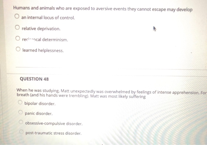 Solved Humans and animals who are exposed to aversive events | Chegg.com