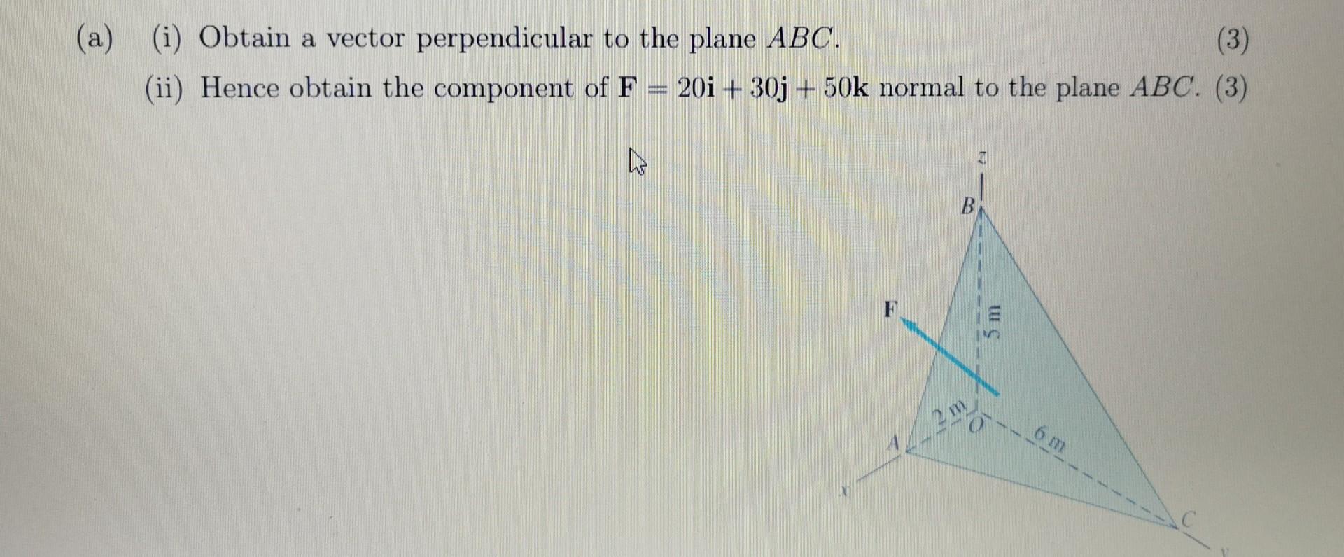 Solved (a) (i) Obtain a vector perpendicular to the plane | Chegg.com